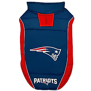 NFL New England Patriots Puffer Vest for Dogs & Cats, Size Medium. Warm, Cozy, and Waterproof Dog Coat, for Small and Large Dogs/Cats. Best NFL Licensed PET Warming Sports Jacket