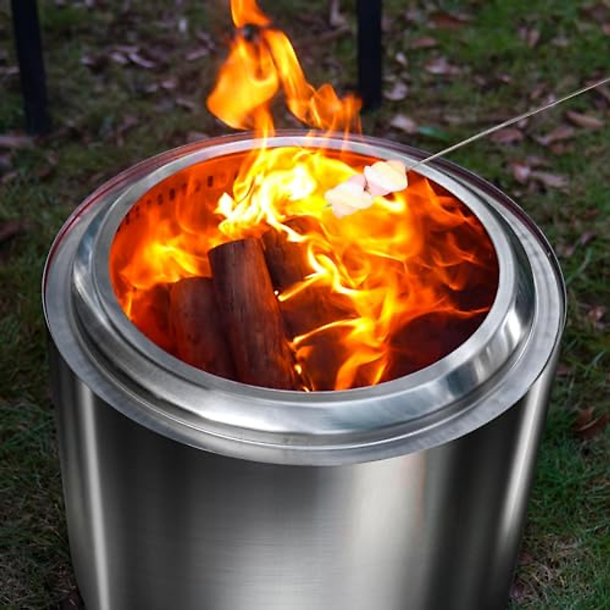 Stainless Smokeless Fire Pit 19.4 Inches Outdoor, Portable Firepit Durable Stainless Steel for Wood Burning, Smokeless Fire Pits with Removable Ash Pan