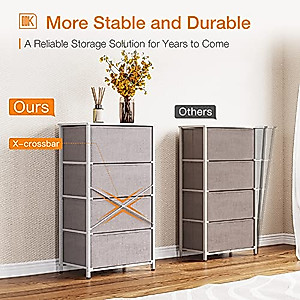 ODK Dresser for Bedroom with 4 Storage Drawers, Small Dresser Chest of Drawers Fabric Dresser with Sturdy Steel Frame, Dresser for Closet with Wood Top, Light Grey