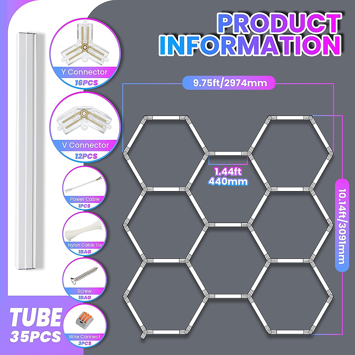 GOSLARLIT Customsize Hexagon Led Garage Lights for Workshop Gym Detailing Shop (8 hex Grid System)