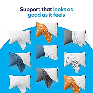 Sidney Sleep Bed Pillow for Side and Back Sleepers - Adjustable Filling - Memory Foam Pillow for Neck and Shoulder Pain - Customizable Loft - Queen Size - Additional Foam Bag Included (Grey)