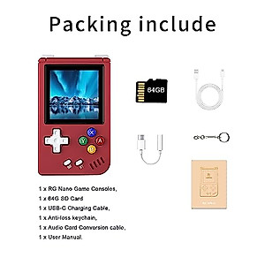 RG Nano Handheld Game Console 1.54 Inch IPS Screen Linux System Retro Video Games Consoles Portable Pocket Video Player 5000+ Games 64G (Magenta)