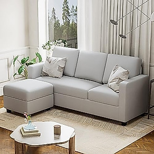 Flamaker Sectional Couch, Sofa Couch for Living Room, L-Shaped Couch with Reversible Chaise, Fabric Small Couches for Apartment, Small Spaces (Grey)