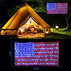 Solar American Flag String Lights - Waterproof 420 Led Solar Powered Flag Net Light for 4th of July Memorial Day Decorations Yard Garden Christmas Festival Holiday Patriotic Party Decoration Outdoor
