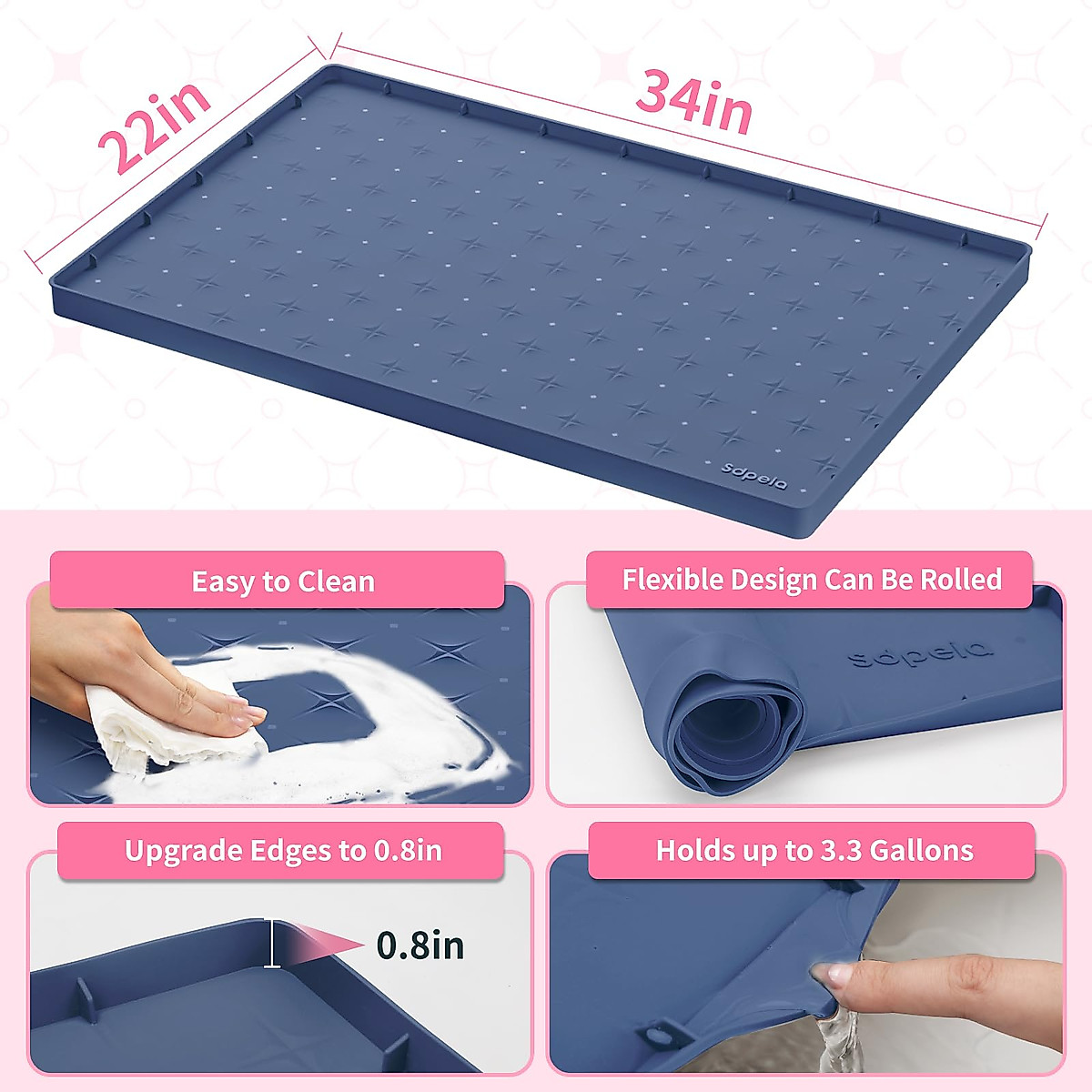 Sdpeia Under Sink Mat for [34" x 22"] Cabinet, Upgraded Silicone Waterproof Mat Kitchen Cabinet Liner Cabinet Protector Kitchen Organizers and Storage