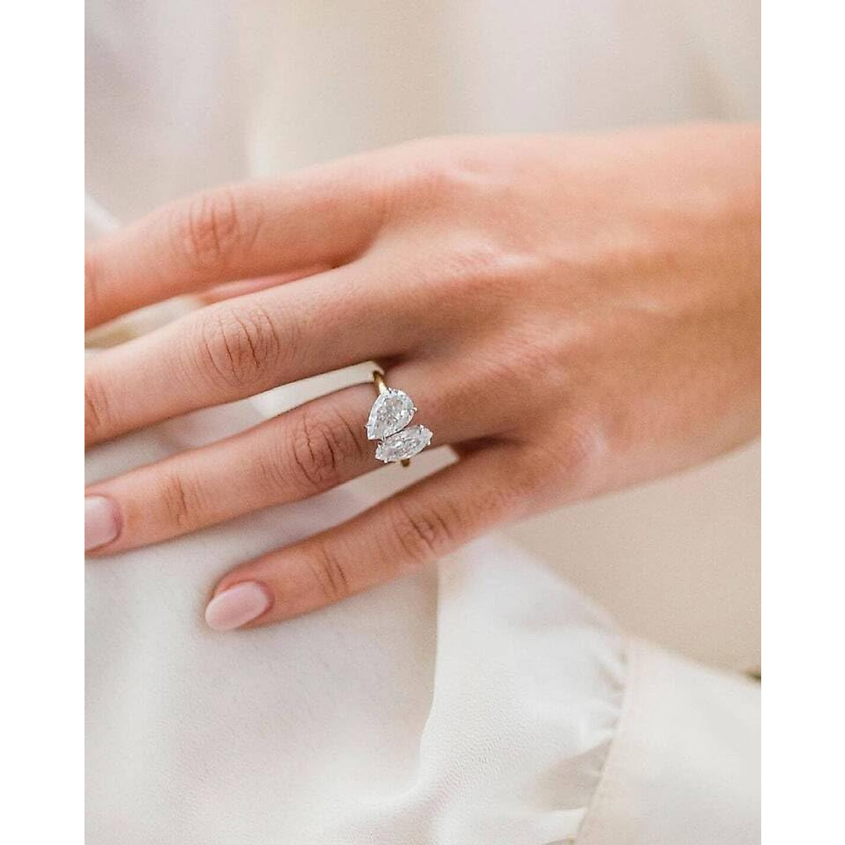 Silverjewel 4 Ct Marquise & Pear Cut Diamond Toi Et Moi Solitaire Wedding 2-Stone Engagement Ring For Women 14K Yellow Gold Plated 925 Sterling Silver Handmade Promise Ring Birthday Gift For Her