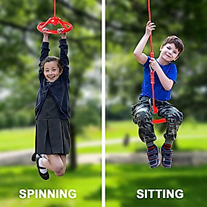 Gardtech Ninja Wheel Obstacle, Swing Spinning Wheels - Gymnastic Wheel, Swing Wheel for Backyard Warrior Obstacle Course Jungle Gym Slackline Kits (Red)