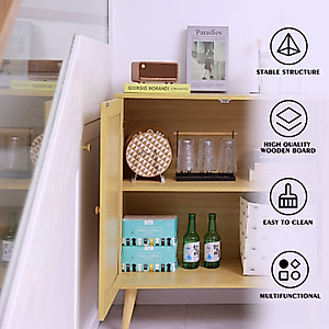 EOYUTLLY Sideboard Buffet Cabinet, Kitchen Buffet Storage Cabinet with Rattan Doors, Accent Cabinet with Adjustable Shelves for Hallway,Kitchen,Living Room, 31.5 x 15.7 x 35 Natural, Assemble Easily