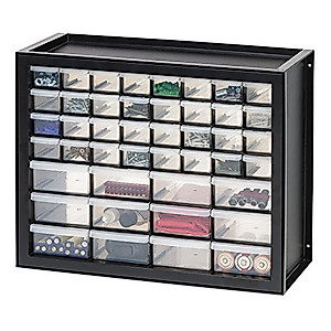 IRIS USA 44 Drawer Stackable Storage Cabinet for Hardware Crafts and Toys, 19.5-Inch W x 7-Inch D x 15.5-Inch H, Black - Small Brick Organizer Utility Chest, Scrapbook Art Hobby Multiple Compartment