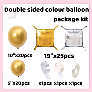 Orgnafey Chrome Gold Mylar Flat Square Foil Balloons Wall Tunnel Arch Backdrop Double Sided Metallic Gold Silver Balloon Garland Kit Wedding Graduation Anniversary Birthday Party Background Decoration