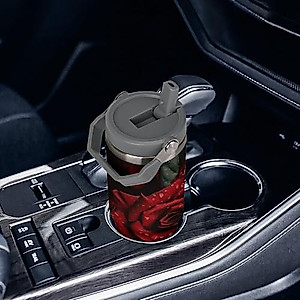 RTFGHJS Red Rose 30 Oz Tumbler with Handle And Flip Straw, Stainless Steel Vacuum Insulated Travel Mug, Thermal Cup for Coffee, Water, Iced Drinks, Fits Car Cup Holders (Home, Sports)