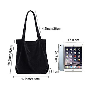 TCHH-DayUp Large Corduroy Tote Bag for Women Girl Casual Work Shoulder Handbags Simple Canvas Purse Black