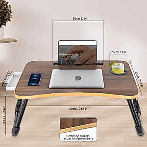 Zapuno Foldable Laptop Bed Table Multi-Function Lap Bed Tray Table with Storage Drawer and Water Bottle Holder, Serving Tray Dining Table with Slot for Eating, Working on Bed/Couch/Sofa