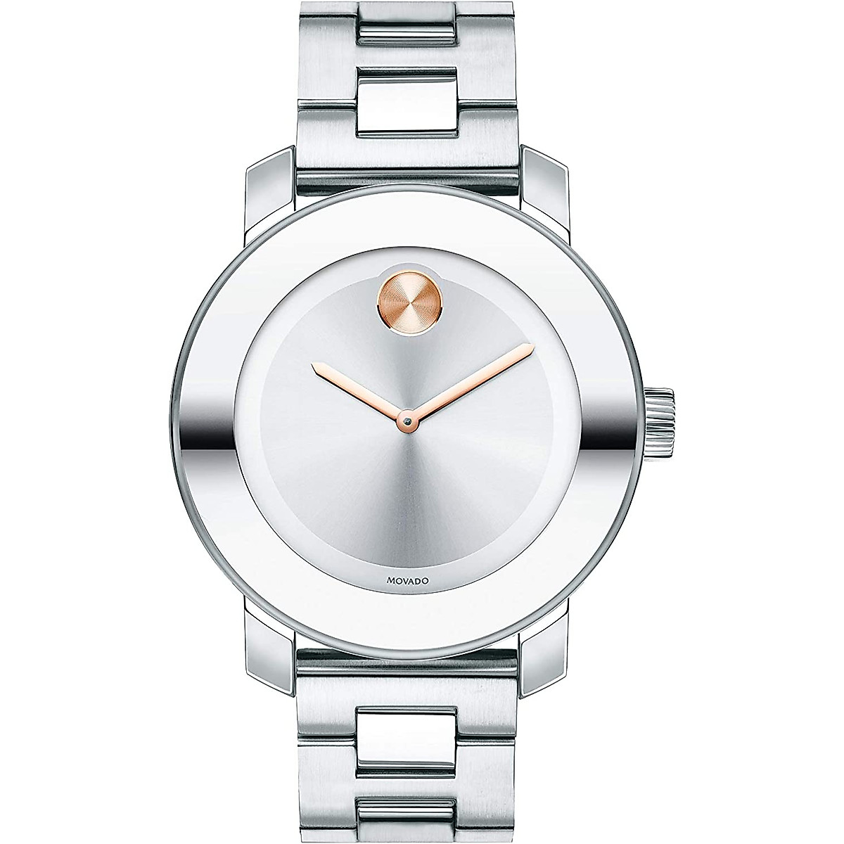 Movado Women's BOLD Iconic Metal Watch with a Flat Dot Sunray Dial, Silver/Pink/Gold (Model 3600084)
