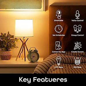 Geeni A19 (3 Pack) White LED Smart Light Bulbs, Dimmable, Works with Alexa and Google Home, Requires 2.4GHz Wifi