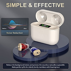 Hearing Aids, Newest 2- Channel Digital Rechargeable Hearing Aids with Charging Box Indicating Remaining Power, Invisible Personal Sound Hearing Amplifier with Intelligent Noise Reduction (White)