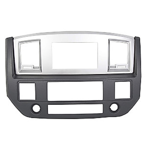 ECOTRIC Stereo Radio Double Din Dash Install Bezel Kit Compatible with 2006-2009 Dodge Ram Truck Silver Slate Gray Replace for Part Number GNT56215007