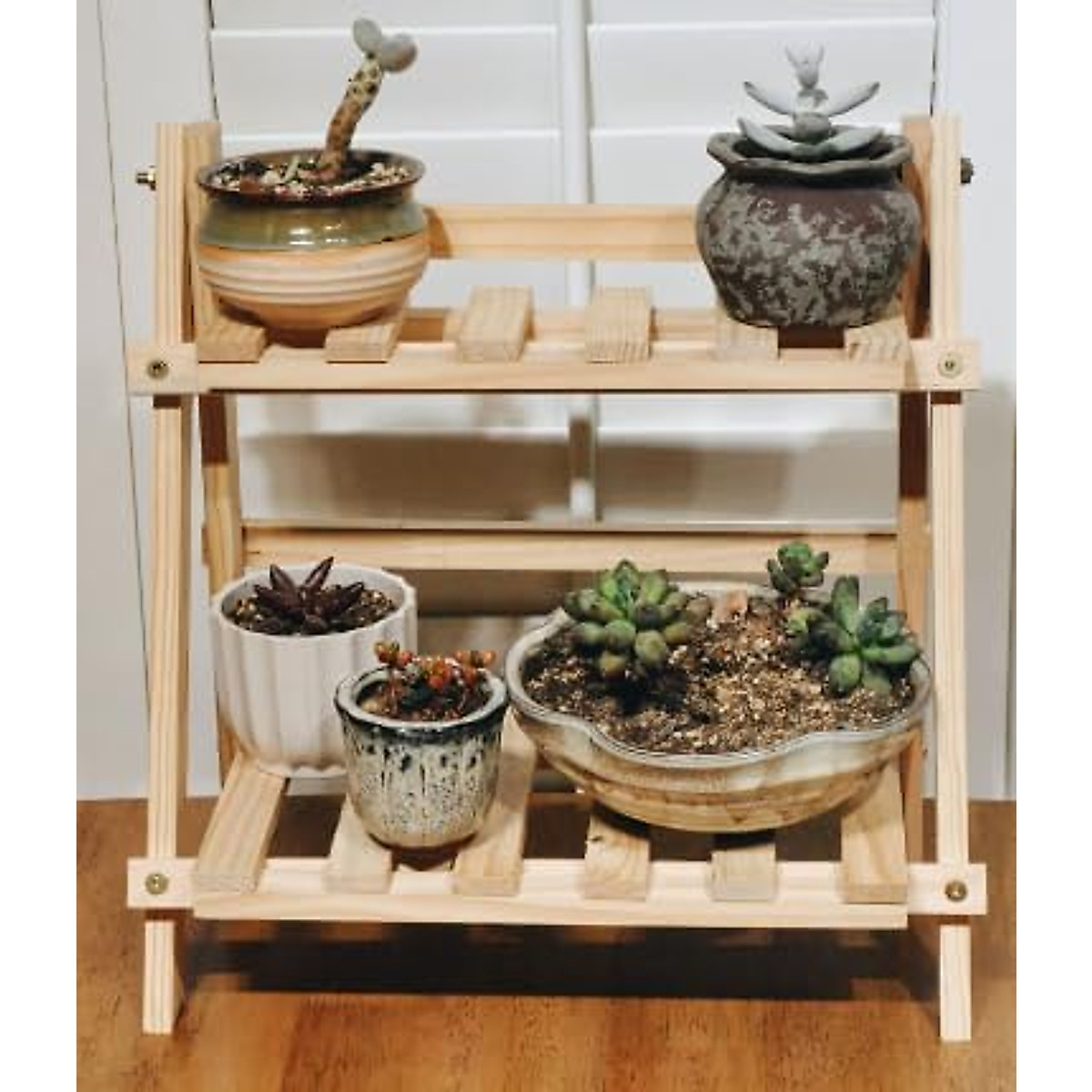 ZSALTT Living Room Floor-to-Ceiling Solid Wood Balcony Flower Stand Wooden Shelving Multi-Storey Interior Multi-Functional Succulent Green Straw Display Stand