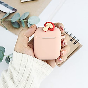 Wonhibo Cute Mushroom Airpod Case, Kawaii Silicone Pastel Pink Cover for Apple Airpods 1st and 2nd Generation with Keychain