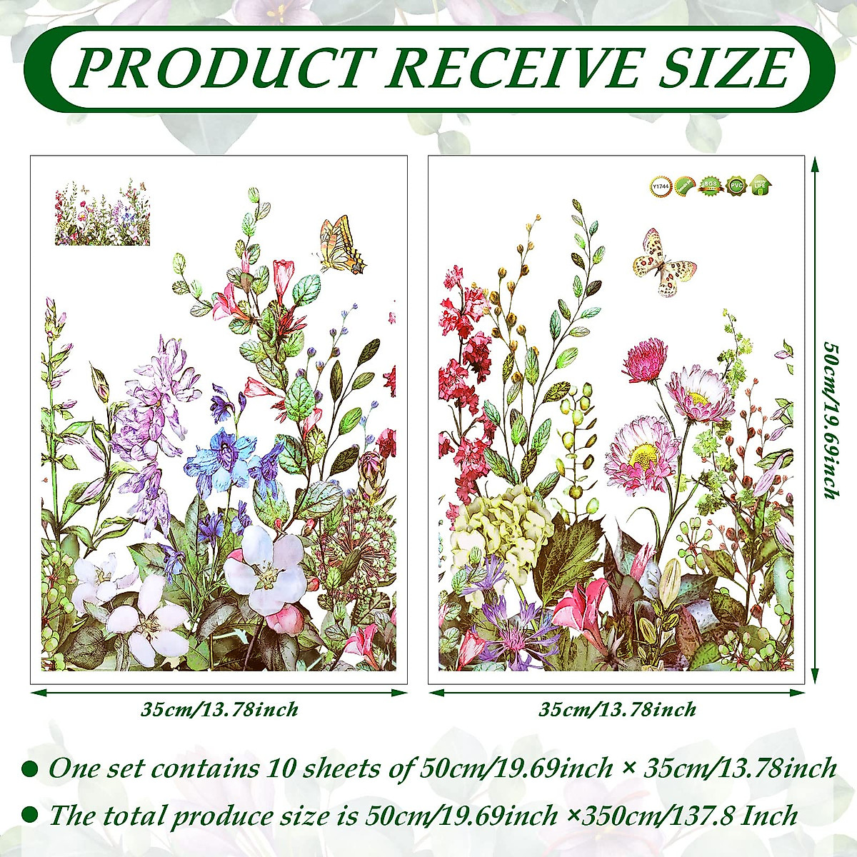 Outus Flower Wall Decals Large Flower Clusters Butterfly Greenery Wall Sticker Removable Peel and Stick Art Murals for Kids Room Nursery Classroom Bedroom Living Room Home(19.69 x 137.8 Inch)