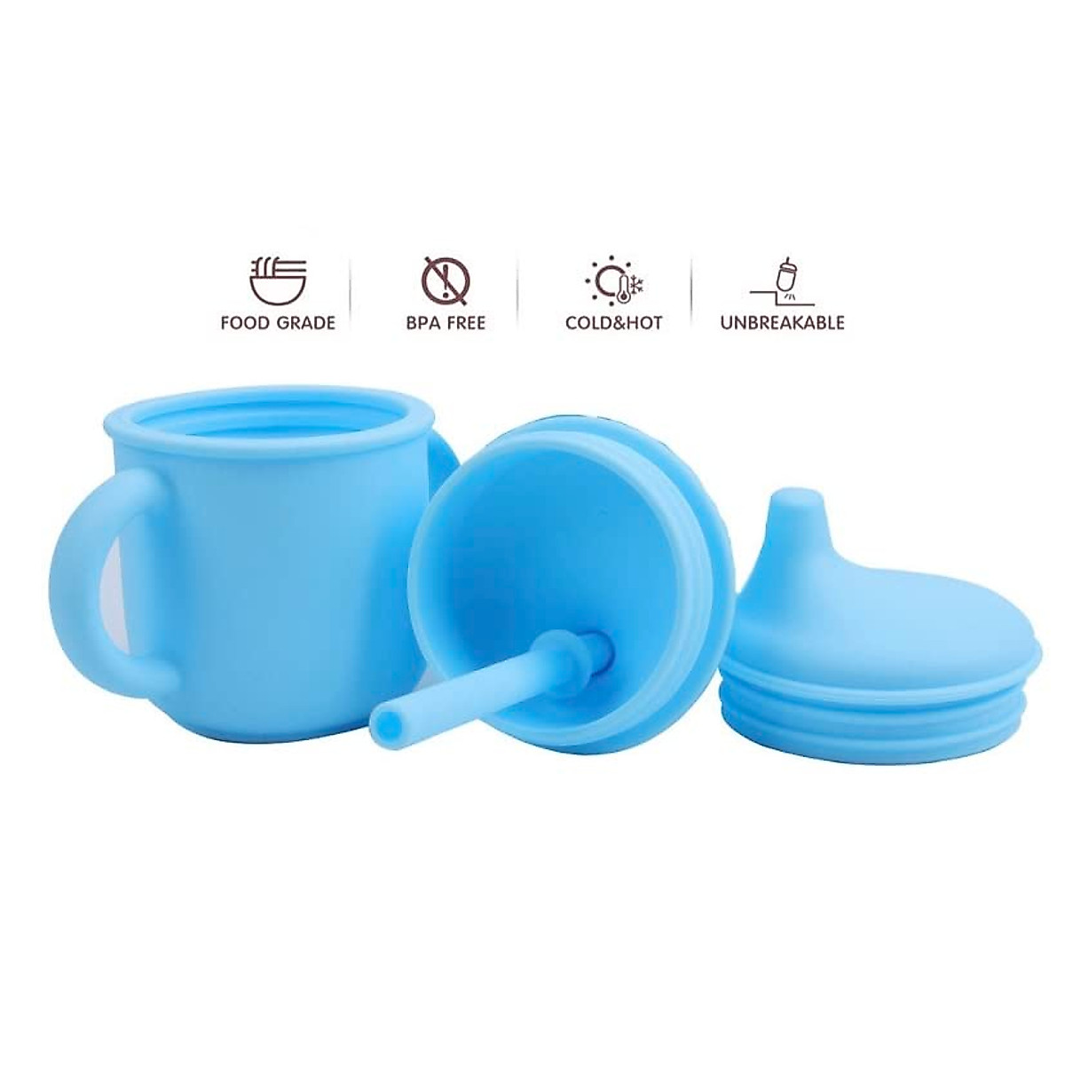 Baby cup with two lids, straw and sippy cup, Silicone baby cup-sippy cup-baby sippy cup- training cup- un breakable cup -cup with two handles- straw cup with handles