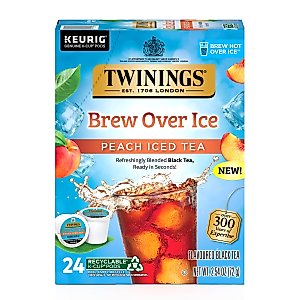 Twinings Brew Over Ice Unsweetened Peach Black Iced Tea K-Cup Pods for Keurig, 24 Count (Pack of 1), Caffeinated