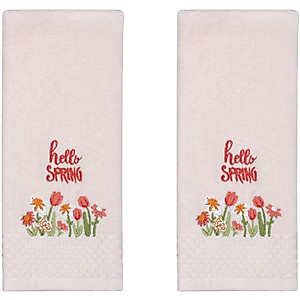 Think Spring 2-Pack White Embroidery Decorative Cotton Kitchen Bath Hand Towels
