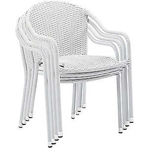 Crosley Furniture CO7109-WH Palm Harbor Outdoor Wicker Stackable Chairs, Set of 4, White
