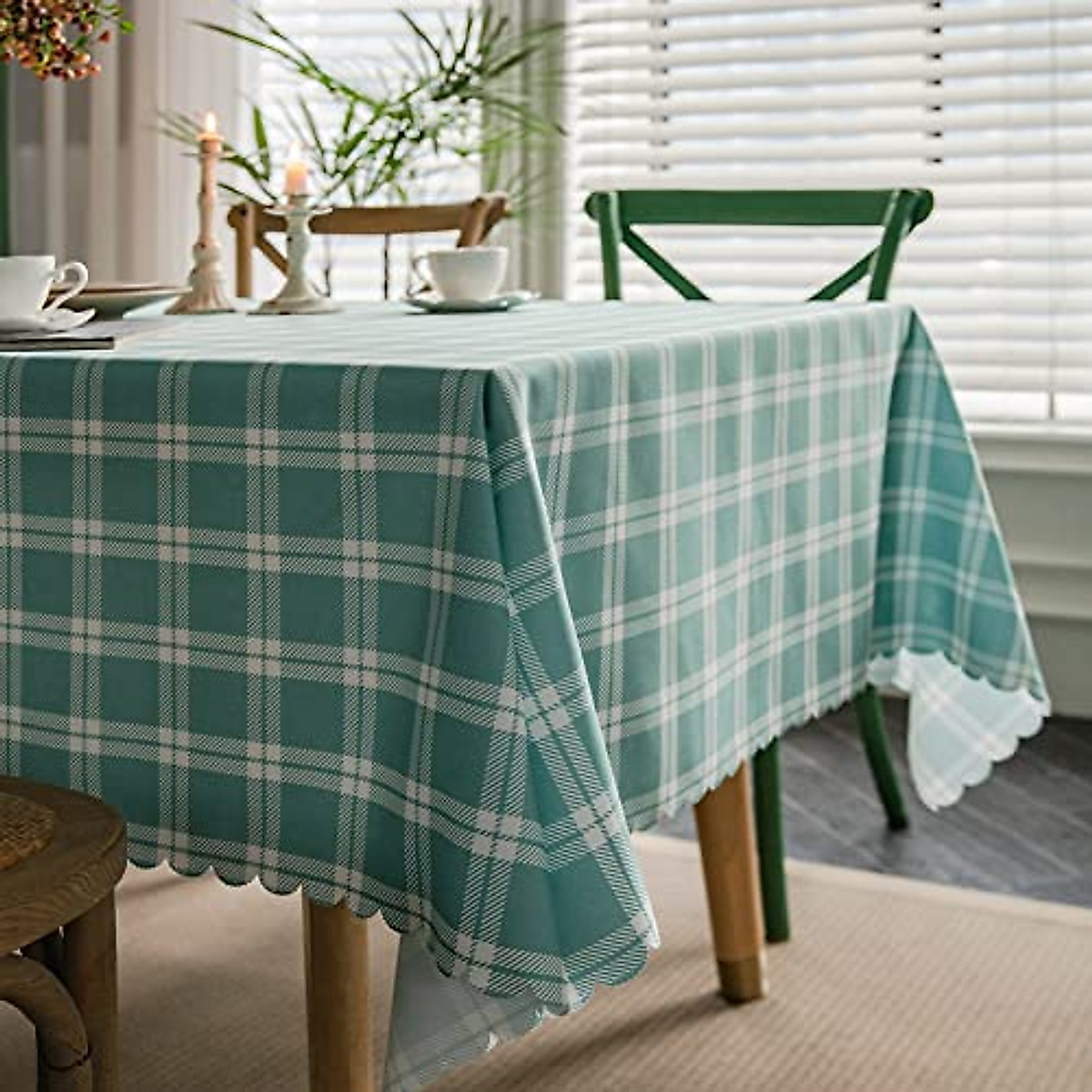 MANGATA CASA Checkered Tablecloth for Rectangle Tables-Gingham Waterproof Kitchen & Table Linens-Polyester Teal Buffalo Plaid Wrinkle Free Table Cover(Teal 60X84in)