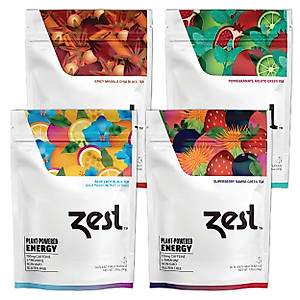 Zest 135-150mg High Caffeine Energy Leaf Blends - Variety Sampler Pack - Black Tea & Green Tea - 80 Tea Bags - Natural Strong Flavored Healthy Coffee Alternative Highly Caffeinated Keto Substitute