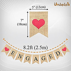 Uniwish Engaged Banner Burlap Bunting Garland Bridal Shower Engagement Party Decorations Rustic Wedding Save the Date Photo Props