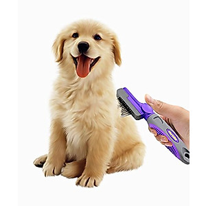 Hertzko Dematting Brush Comb - Safety Edges for Removing Dead, Matted & Knotted Fur from Cats & Dogs - Dog Detangler, Cat Brushes for Indoor Cats & Grooming Kit for Pet Hair Removal
