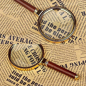 Kadaon 10X Handheld Magnifier Antique Mahogany Handle Magnifier Reading Magnifying Glass for Reading Book, Inspection, Coins, Insects, Rocks, Map, Crossword Puzzle