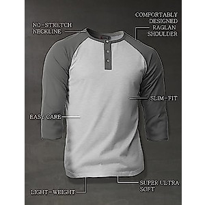 H2H Mens Casual Slim Fit Raglan Baseball Three-Quarter Sleeve Henley T-Shirts HEATHERGREEN US M/Asia L (CMTTS0229)