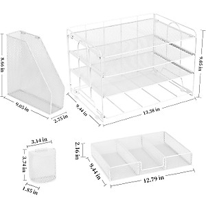 ORDROLL Desk Paper Organizers and Accessories - 4-Tier Paper Letter Tray Organizer with File Holder,Drawer and 2 Pen Holders,Desk Accessories & Workspace Organizers for Office,School,Home(White)