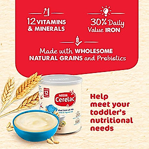 Nestle Cerelac Wheat Cereal with Milk, Made for Toddlers 12 Months, 14.1-Ounce Canister (Pack of 6)