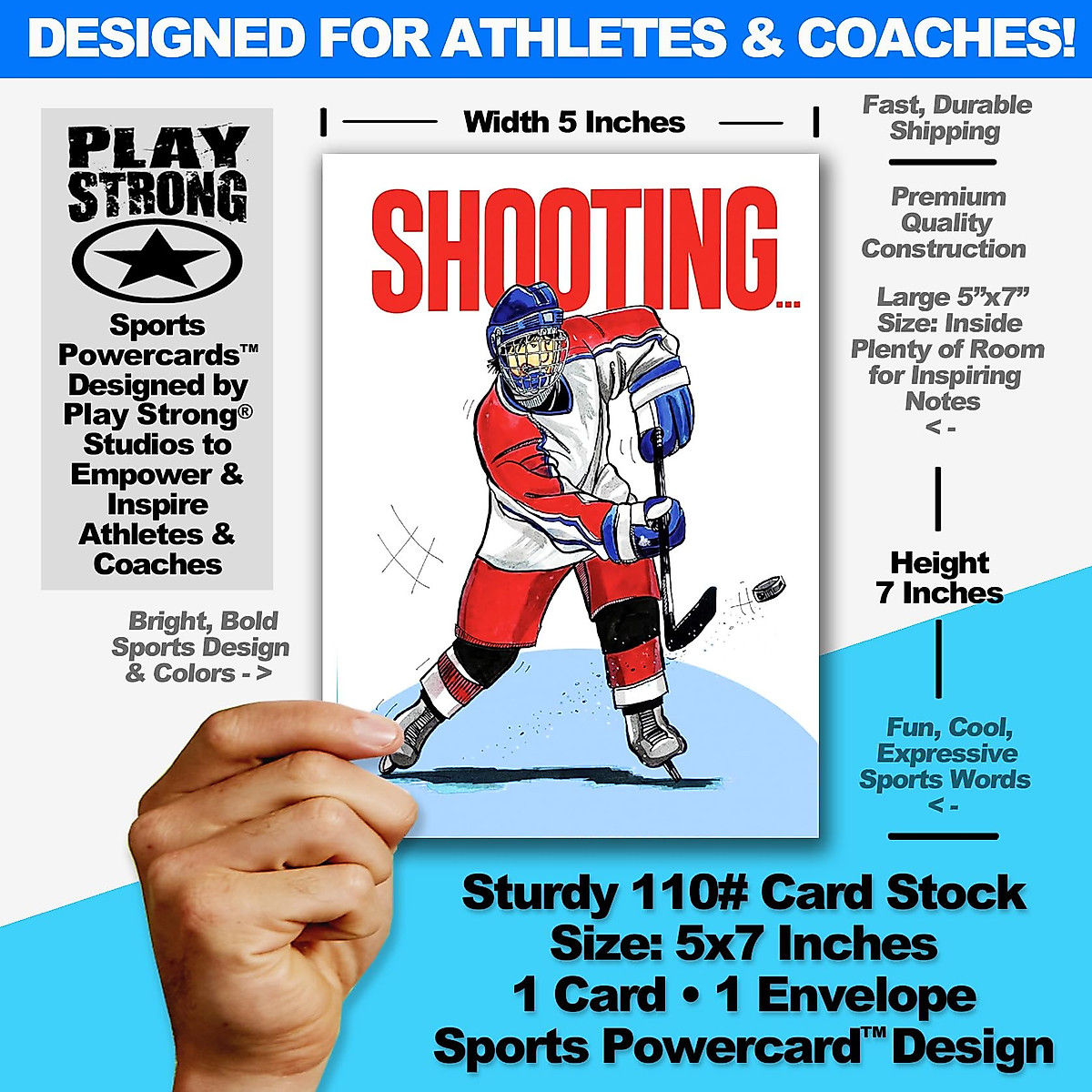 Play Strong Hockey Birthday Card 1-Pack (5x7) Power Player Illustrated Sports Birthday Cards Greeting Cards- Awesome for Hockey Players, Coaches and Fans Birthdays, Gifts and Parties!