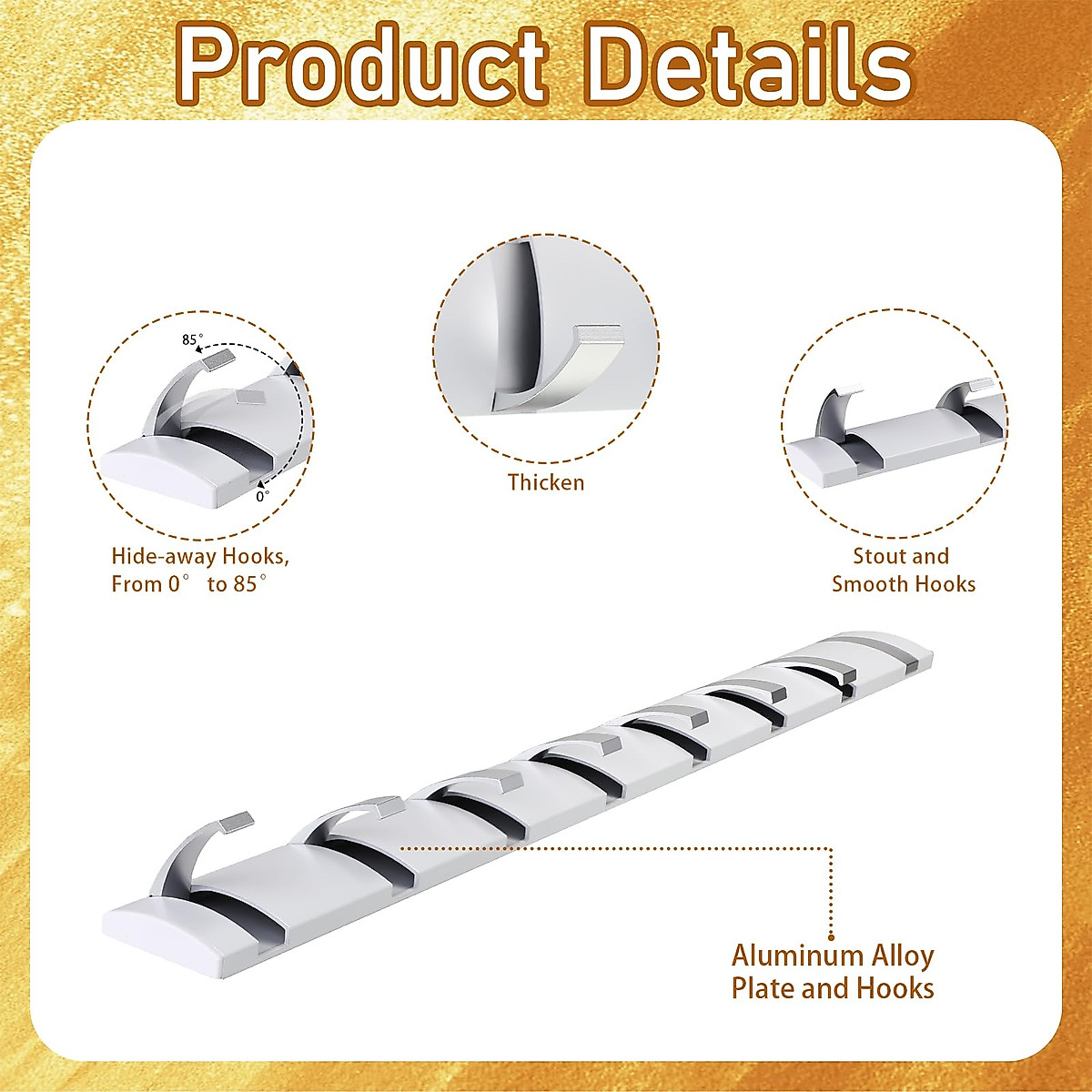 Wesiti 8 Hooks Wall Mounted Coat Rack, Floating Rack with Retractable Hooks, Door Wall Coat Rack Aluminum Space Saving Wall Hangers Hook Rail for Entryway Bathroom Hat Towel (White)