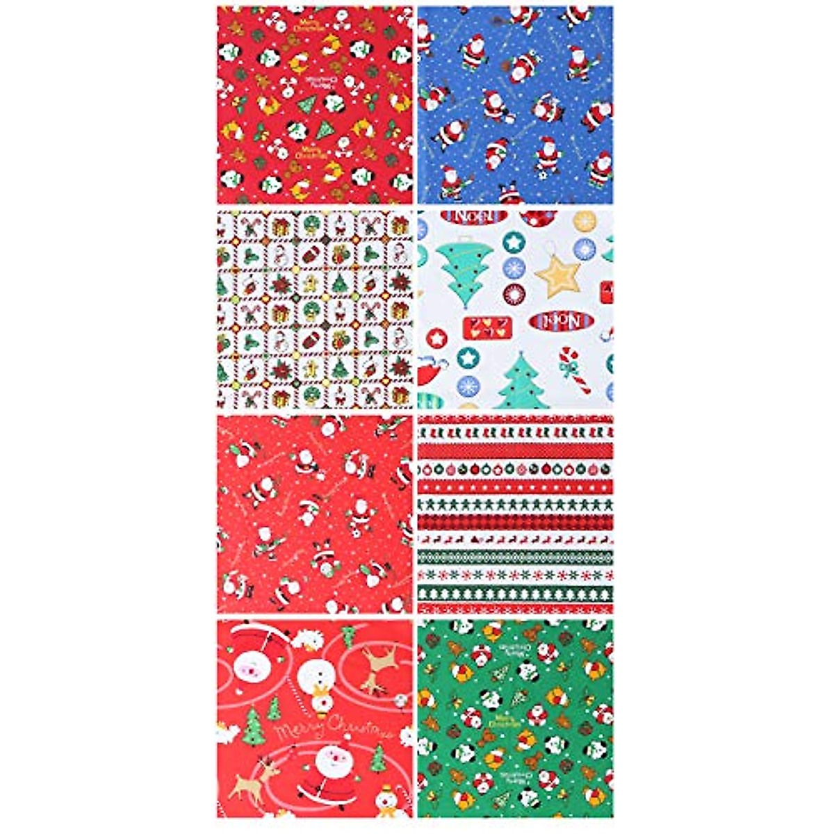 Healifty Fabrics 8Pcs Christmas Cotton Fabric Sheet Patchwork Cloth Quilting Precut Scraps Sewing Fabric Bundles for DIY Christmas Stocking Tree Wreath Doll 25x25cm Drapery