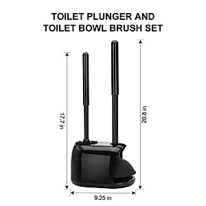 SetSail Toilet Brush and Plunger Set, Toilet Plungers for Bathroom Heavy Duty Toilet Bowl Brush and Holder Hidden Toilet Plunger and Brush Set for Deeply Cleaning - Black
