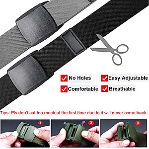 HOANAN 2-Pack Elastic Stretch Belt, Men’s All Size No Metal Nylon Tactical Hiking Belt (Blackgrey, Fit up to 36")