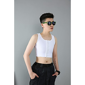 Front Hooks Chest Binder Adjustable Shoulder Strap Double X Back Shaper for Tomboy Trans Lesbian(white,M)