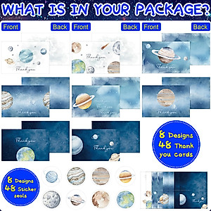 Geyoga 48 Pcs Space Thank You Cards with 48 Envelopes 48 Stickers First Trip Around the Sun Blank Cards Galaxy Planet Greeting Card Stars Moon Gratitude Cards for Baby Shower Birthday Christmas Gift