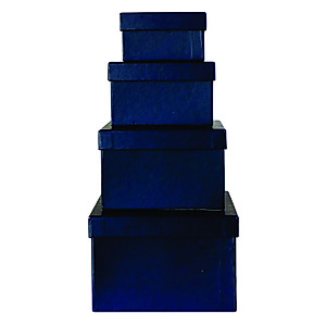 Cypress Lane Square Rigid Gift Box, a Nested Set of 4, 3.5x3.5x2 to 6x6x4 inches (Red)