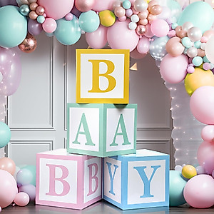 Humyoun 4 Pcs Baby Shower Letter Box Rainbow Candy Baby Boxes Candy Color Baby Shower Decoration Donuts Baby Shower Boxes Pastel Candy Boxes Candy Boxes Party Favors with Letters for Baby Shower