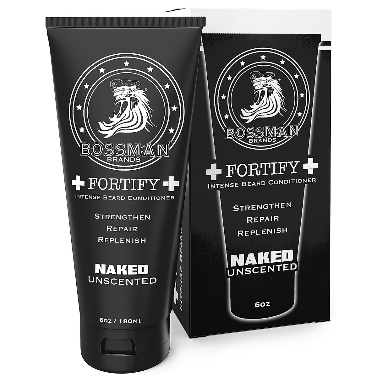 Bossman Fortify Intense Beard Conditioner - Shower Beard Wash, Moisturizer and Beard Softener for Men - Beard Growth Products - Made in USA (Naked Scent)