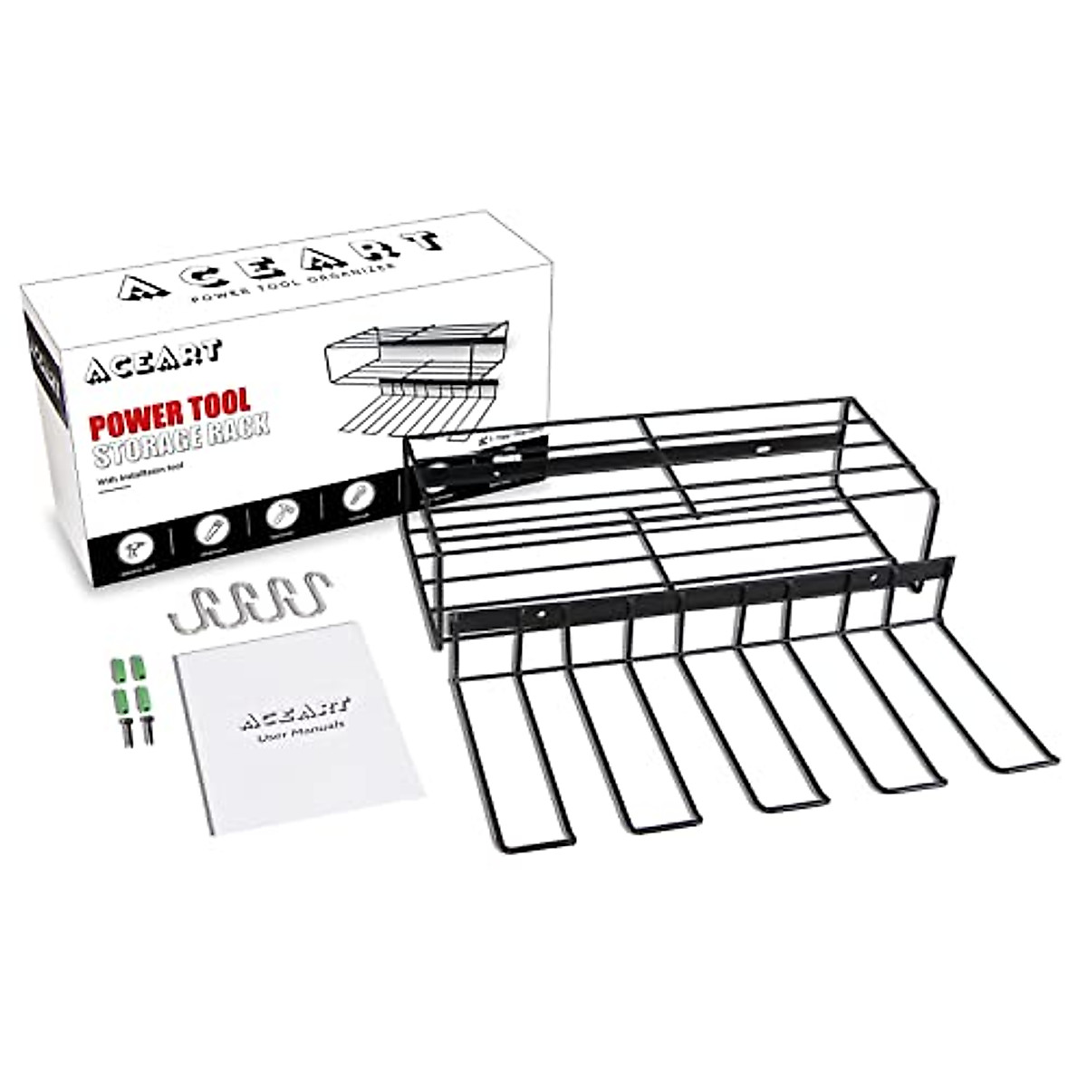 Aceart Power Tool Organizer with 4 Hook Heavy Duty, Separate Electric Drill Storage Rack Heavy Duty Metal Hardware Tool Shelf for Garage Wall, Handheld Tools