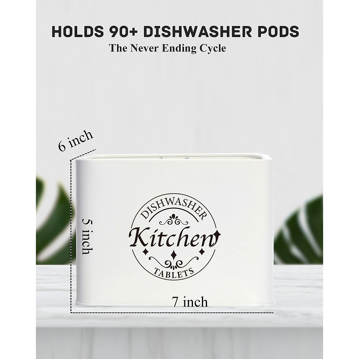 Dishwasher Pod Container with Hinged Lid. Farmhouse Metal Dishwaser Pods Holder for Kitchen Cabinet Organizer. Modern Kitchen Decor and Accessories. Dishwasher Detergent Tablet Storage(Cream)