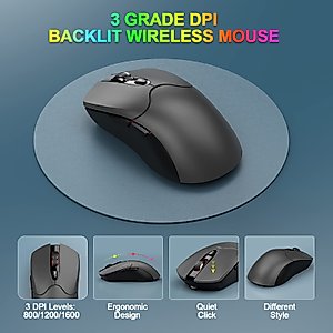 Wireless Keyboard and Mouse Combo with 7 Colors Backlit, Wrist Rest, 2.4G Rechargeable Ergonomic Full Size Light Up Wireless Keyboard and Mouse Set for Computer, PC, Mac, Laptop, Chromebook (Grey)