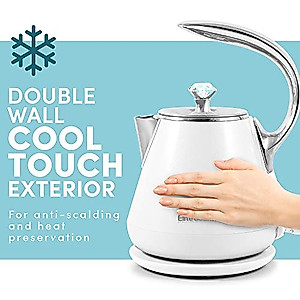 Elite Gourmet EKT-1203W Double Wall Insulated Cool Touch Electric Water Tea Kettle BPA Free Stainless Steel Interior and Auto Shut-Off, 1.2L, White Ivory